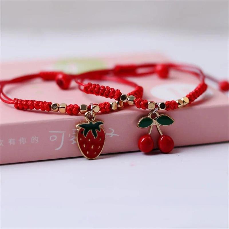 Gelang Ceri Strawberi, Tenunan Tangan, Tali Merah Comel, Barang ...