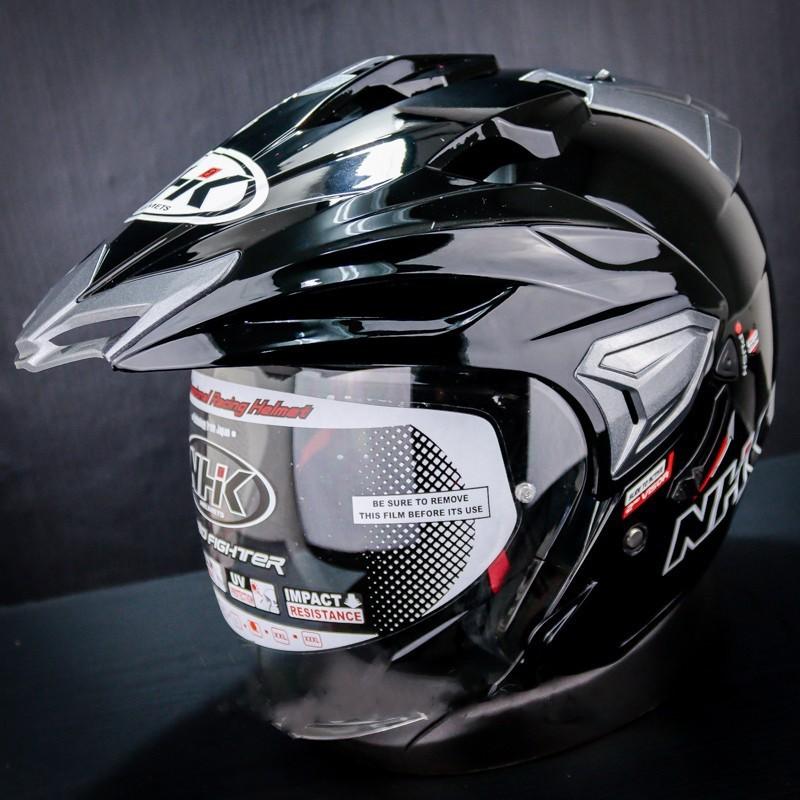 Helm NHk Predator Crypton Solid Black Glossy Double Visor Kaca - Shop ...
