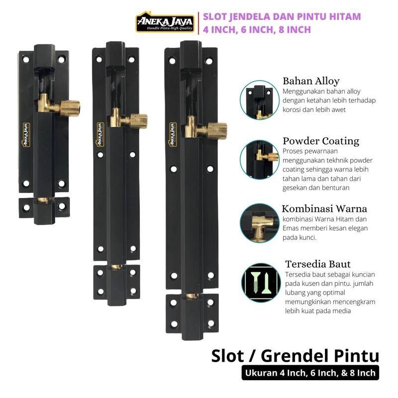 Grendel Slot Pintu Panjang 4 inch 6 8 Hitam Kunci Tambahan Selot - Shop ...