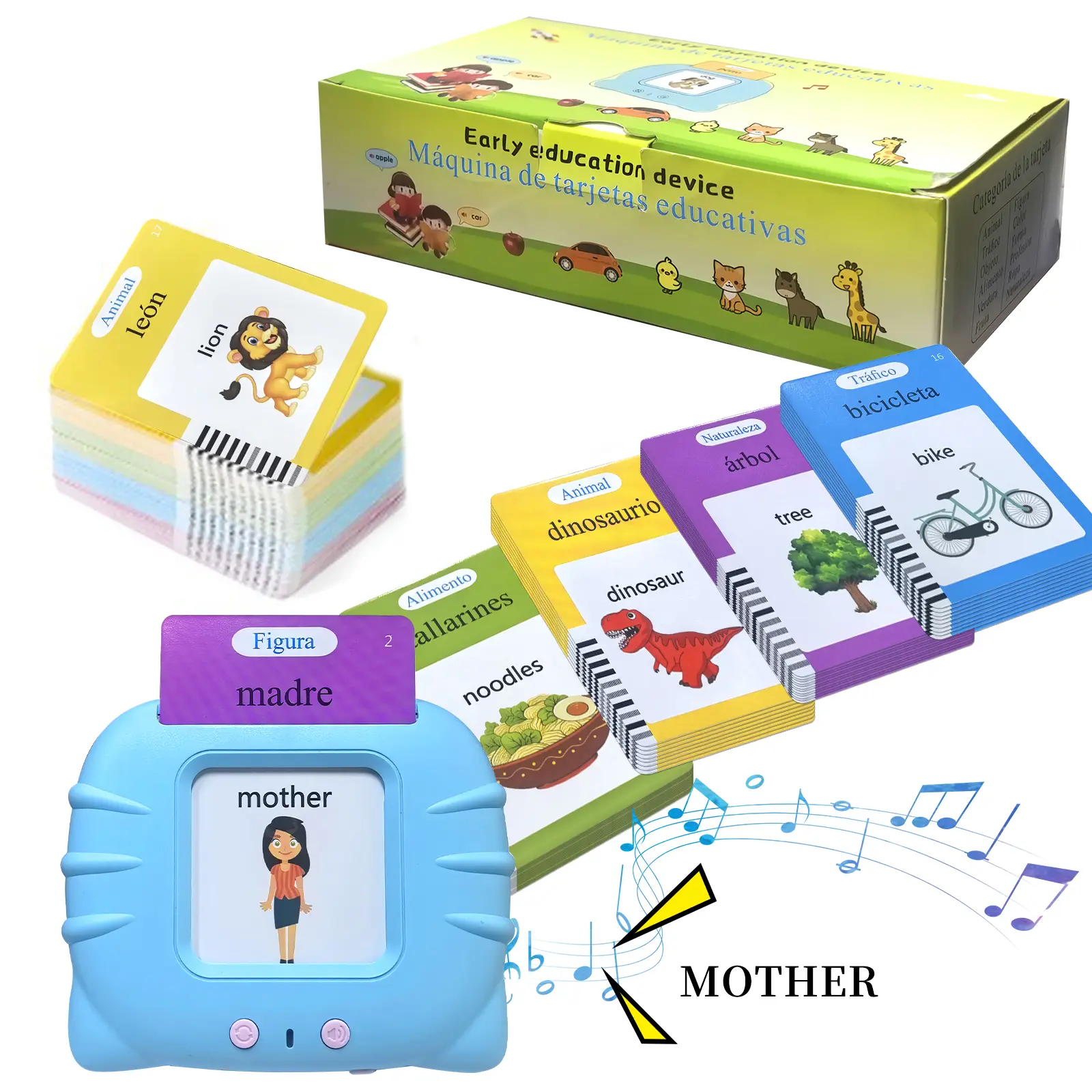 【2025 New】English & Spanish Talking Flash Cards Toy for Kids with 224 ...