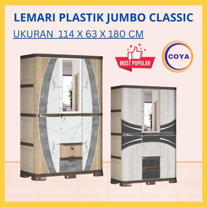 LEMARI PLASTIK JUMBO 3 PINTU TINGGI 180 CM ADA LACI + KUNCI + KACA ...
