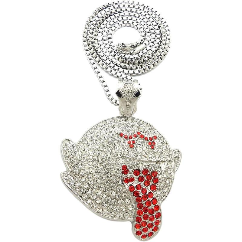 HIP HOP ICED MARIO GHOST BOO PENDANT & 3mm 30" BOX CHAIN NECKLACE baby ...