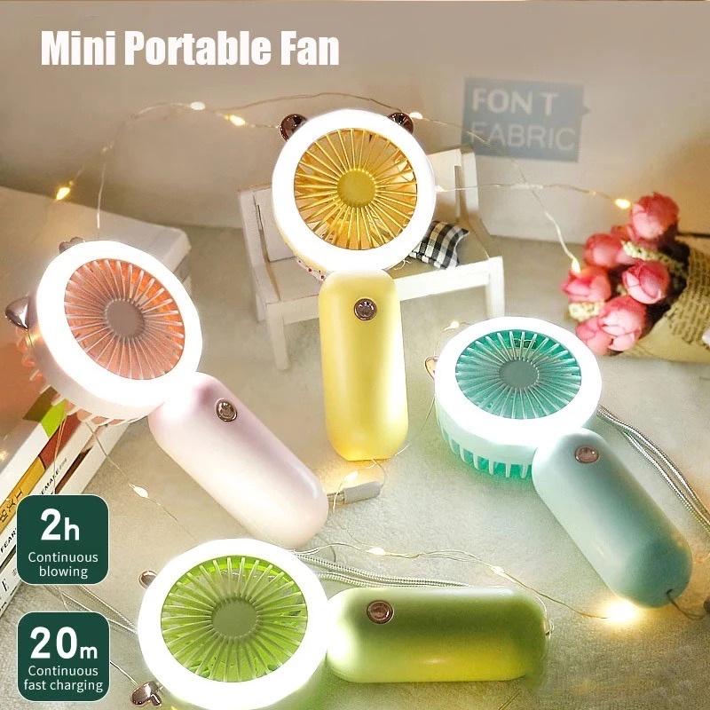 USB Rechargeable Mini Fan Handheld Fan With LED Light Coolin - TikTok ...
