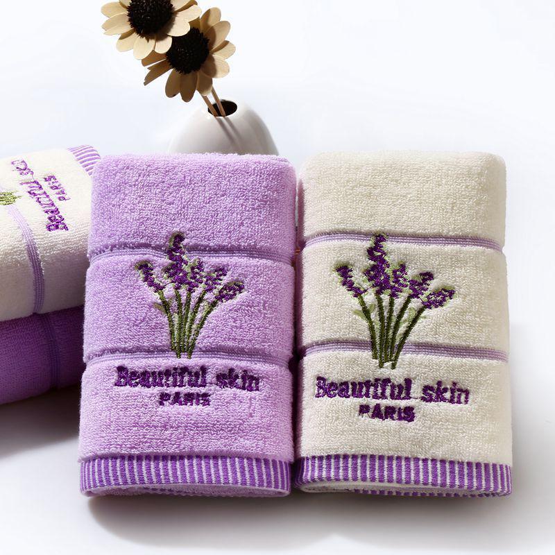 Set Tuala Mandi, Bahan Kapas Lembut, Rekaan Sulaman, Tema Lavender ...