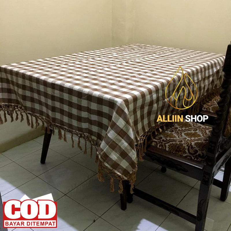 TAPLAK MEJA MAKAN 6 KURSI UKURAN 200cm x 140cm TENUN RAJUT RUMBAI ...