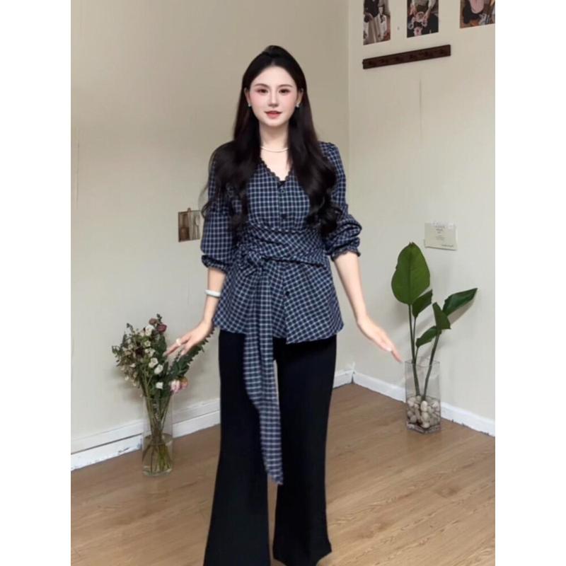 FADFAD Atasan kemeja dengan lengan panjang bermotif kotak-kotak - Shop ...