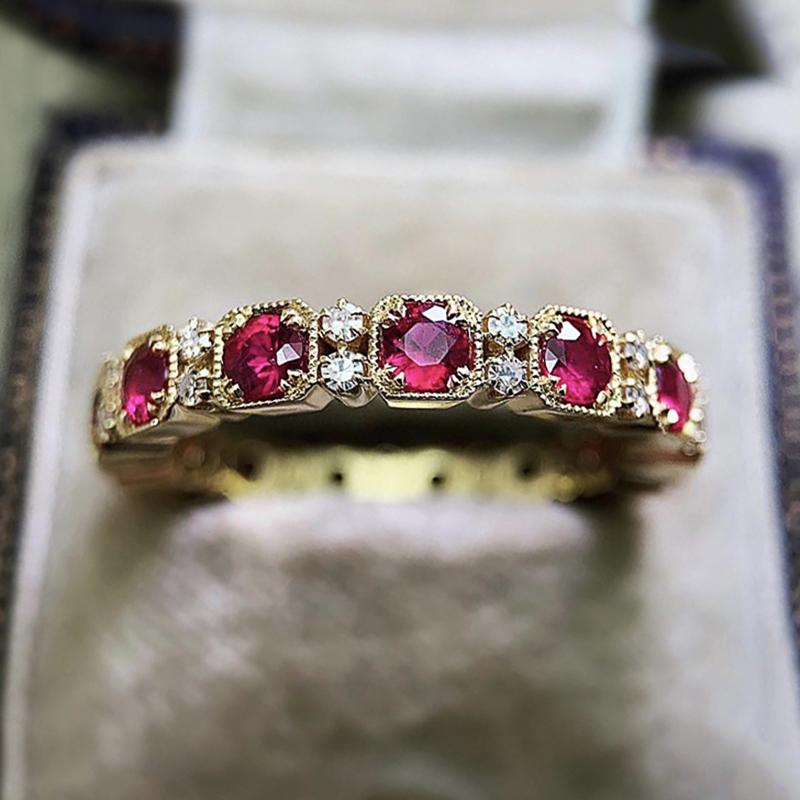 Cincin Langsing, Emas, Bertatah Zirkon Merah Mawar, Elegan, Untuk ...