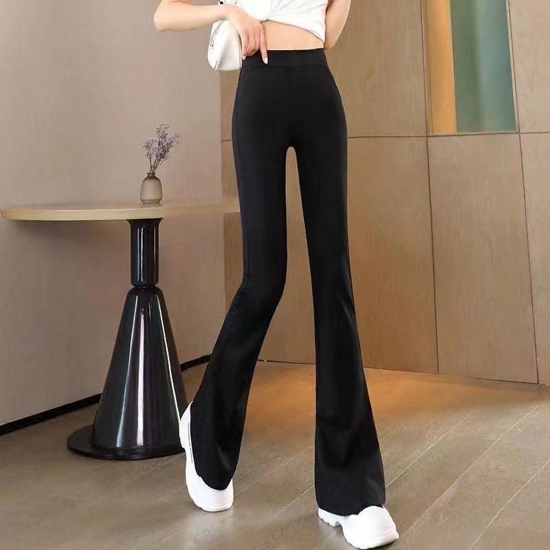 Seluar Kasual Berkobar, untuk Wanita, Warna Hitam, Pinggang Tinggi ...