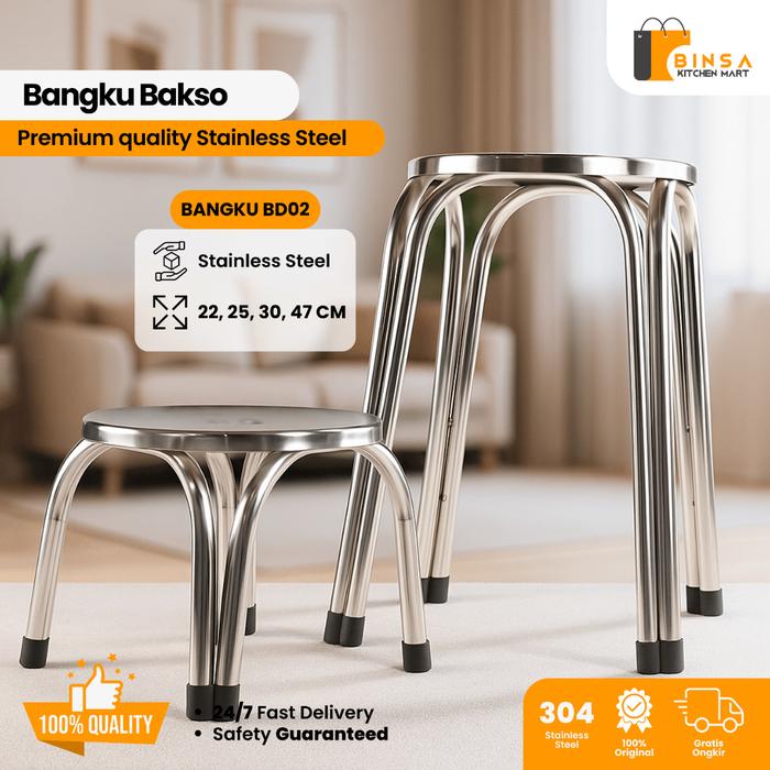 Promo BINSA - Bangku Stainless Model Bulat Kursi Serbaguna Rumah Makan ...