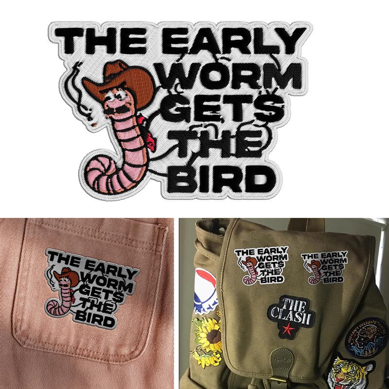 The Early Worm Gets The Bird Cowboy Embroidered Patch Sew/Iron-On ...