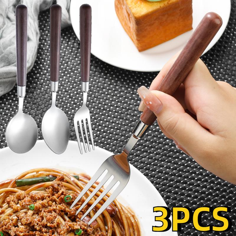 3Pcs Home Stainless Steel Cutlery Set Plastic Handle Dinnerware ...