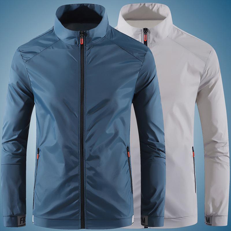 [FM] Men Outdoor Jacket Stand Collar Zip Placket Breathable Pocket ...
