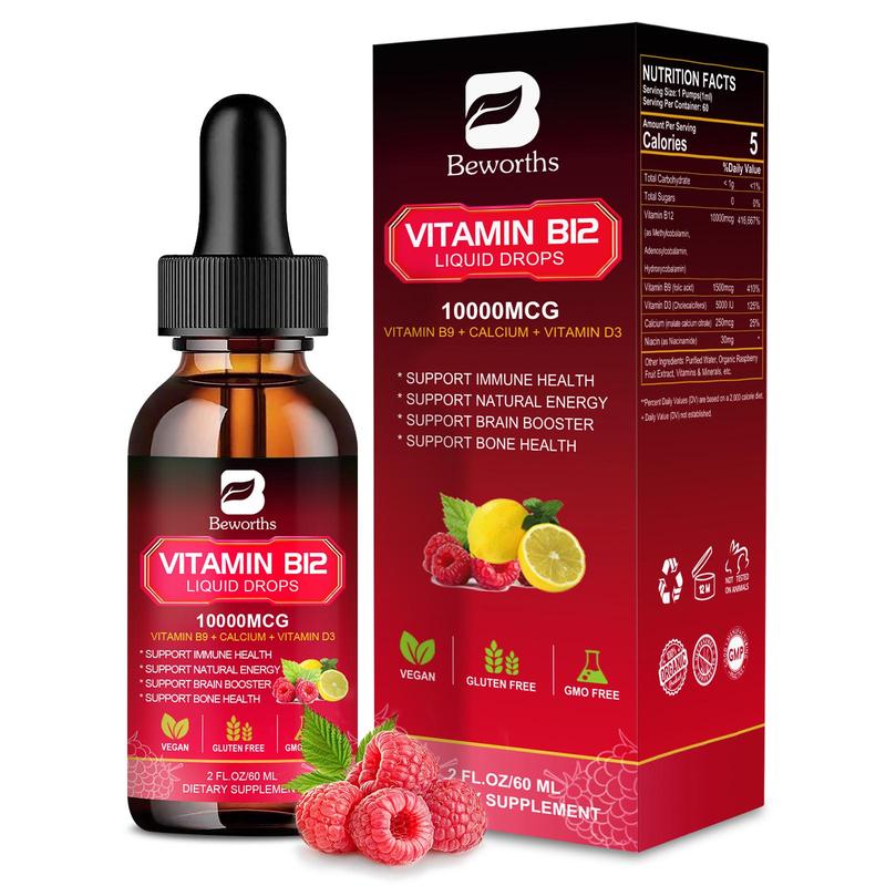 Vitamin B12 Liquid Drops 10,000 mcg, Methylcobalamin B12 Sublingual ...