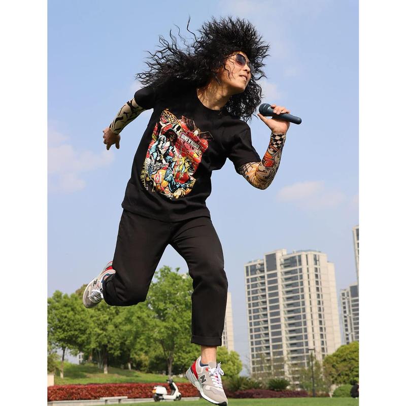 Set Rambut Palsu Rambut Kerinting, Gaya Rock n Roll Hitam, Alamiah ...