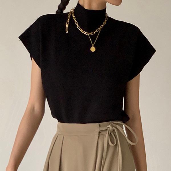 Mochi Retro Turtle Neck T-shirt Sleeveless Loose Knitted Top - TikTok ...