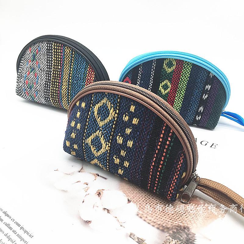 Dompet Syiling Kecil, Gaya Etnik, Bahan Kanvas, Klac Retro Mini ...