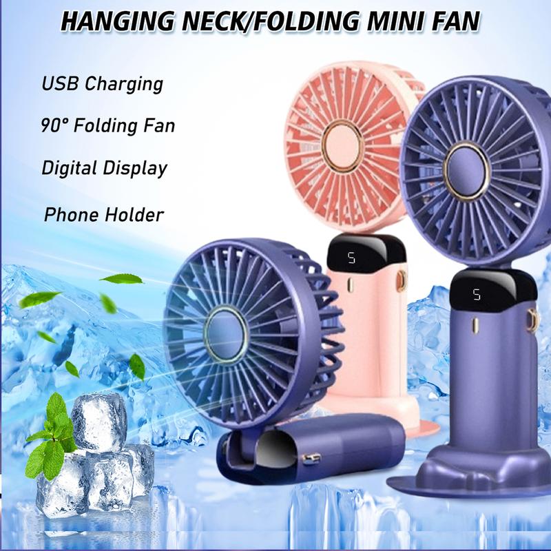 Mini Electric Folding Fan USB Rechargeable Handheld Fan LCD Digital ...