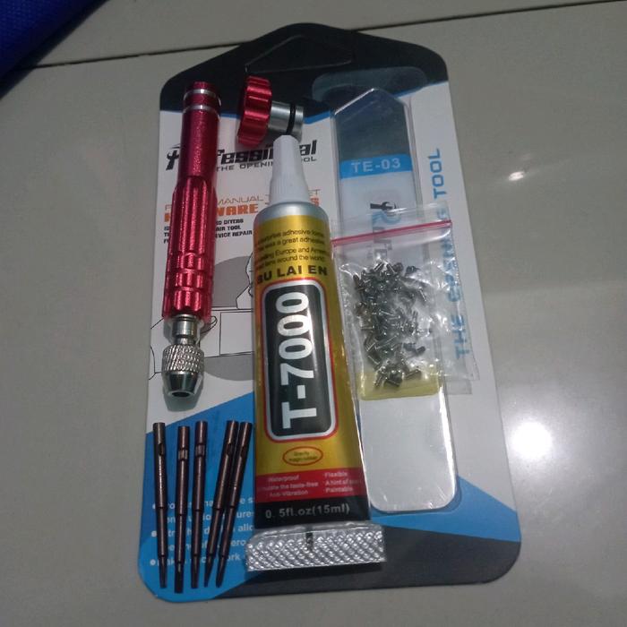 Jual Obeng 5in1 + Lem T7000 15ml isi Hitam dan Besi Pencongkel Lcd ...