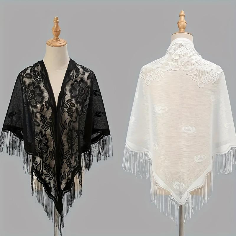 2pcs Set Boho Chic Lace Shawls - Elegant Geometric Print, Breathable ...