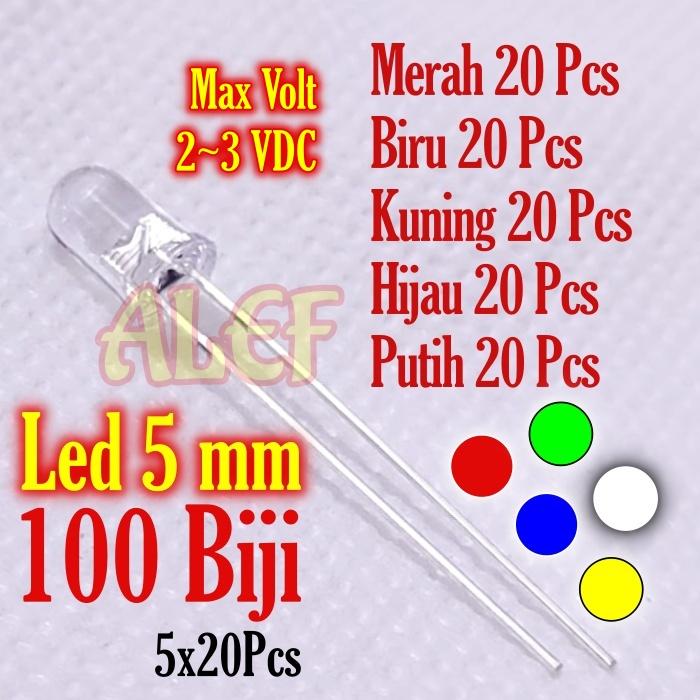 Jual 100Pcs led 5 mm clear putih nyala Merah biru putih Hijau Kuning ...