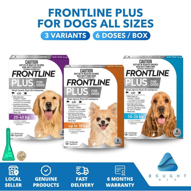 Frontline Plus For Dogs All Sizes 3/6 Doses/Box Kills Fleas Controls ...