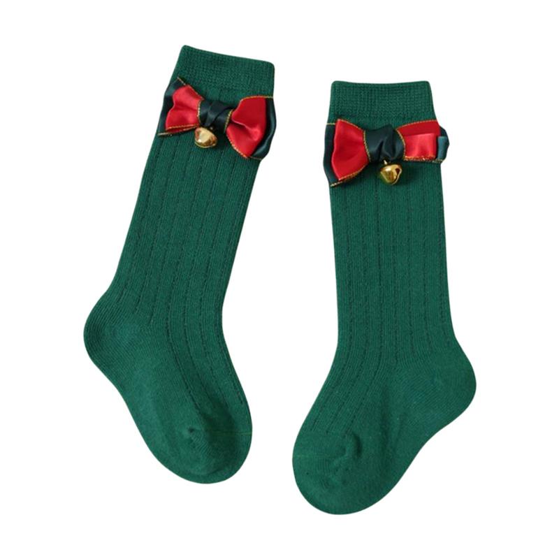 Kids Christmas Socks for Girls Bells Snowflake Plaid Bowknot Decor ...