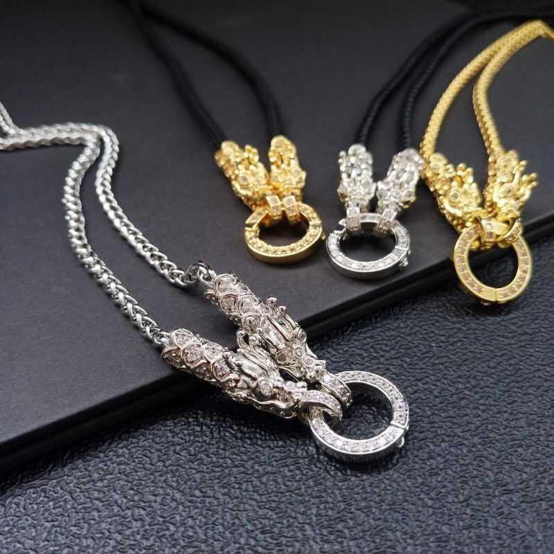 Buddha Amulet Hanging Loong Bone Chain Necklace Zircon Titanium ...