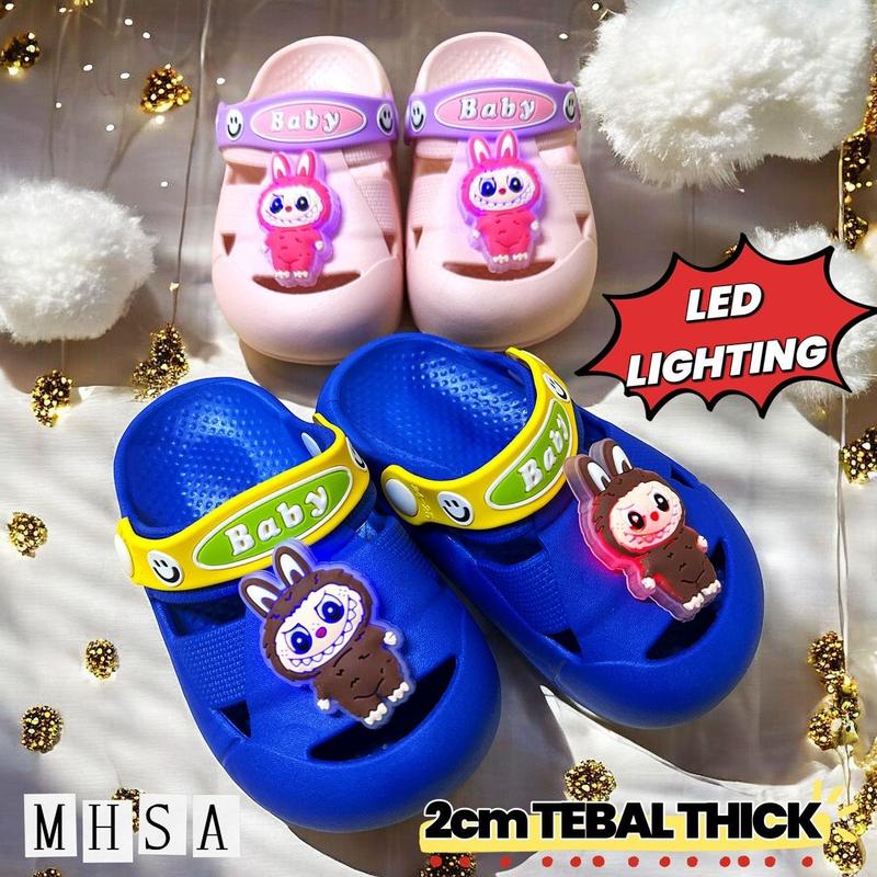SIZE 24-35 LABUBU LED Light Kasut Lampu Selipar Kids Sandals - TikTok ...