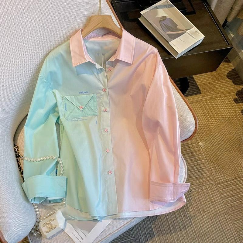 CHICMORE Kemeja Penyambungan Dua Warna Sejati Transisi Warna - Shop ...