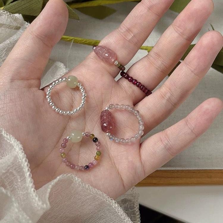 New tourmaline strawberry Pixiu ring pearl bead elastic rope - TikTok ...