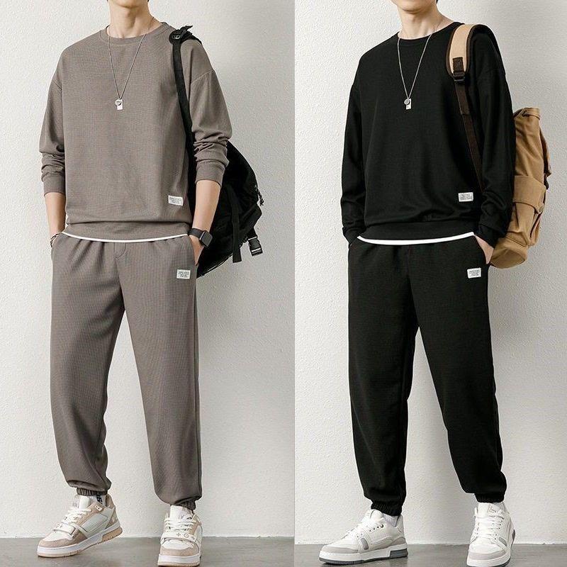 Waffle Suit Men's Autumn New Leisure Sports Long Sleeve Trousers ...