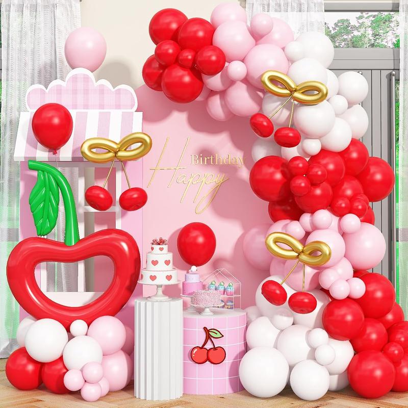 Cherry Balloon Garland Arch Kit, 115 count Red and Pastel Pink White ...