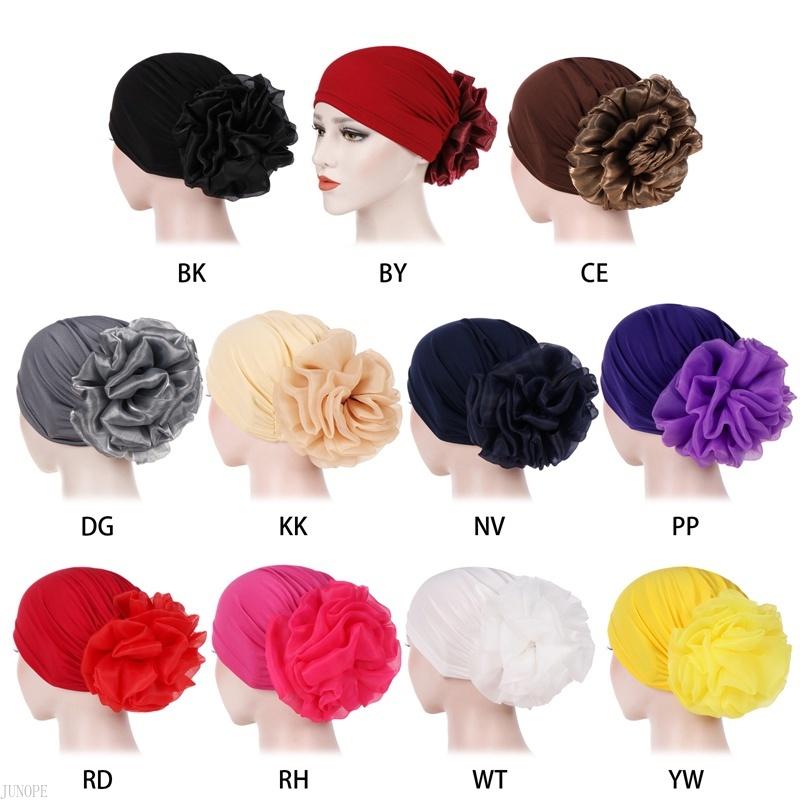 Women Big Flower Solid Color Casual Muslim Sunscreen Tight Wrap ...