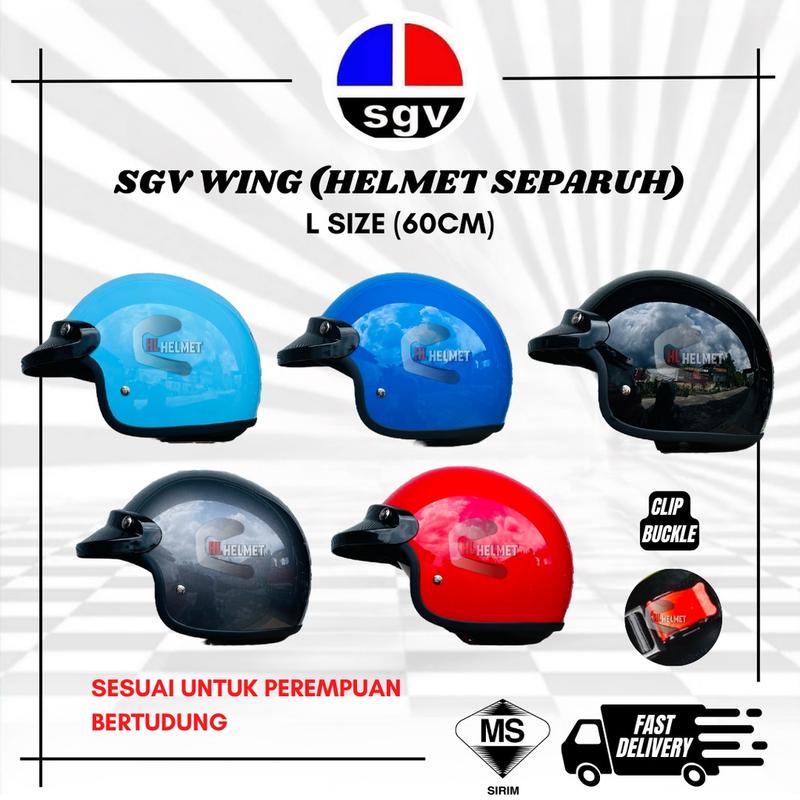 SGV WING HELMET 3 BUTTON ( Topi Keledar SGV Helmet steng separuh ...