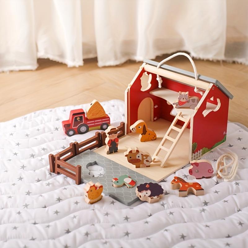 1set Wooden Farmhouse Playset for Kids, Interactive Pretend Play Farm ...
