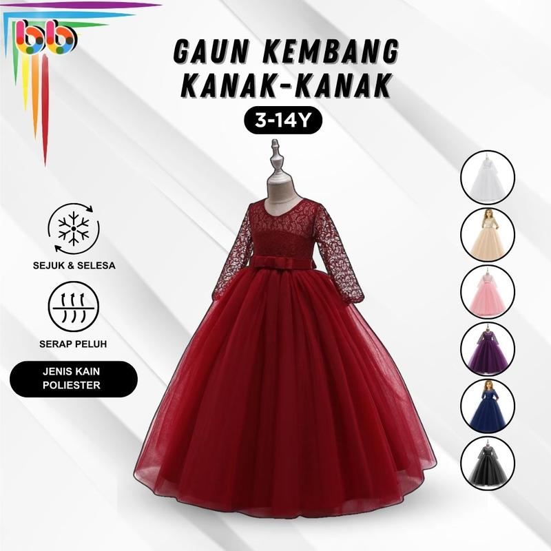 3-14 Tahun Saiz 110-170 Gaun Labuh Budak Kanak-Kanak Perempuan - TikTok ...