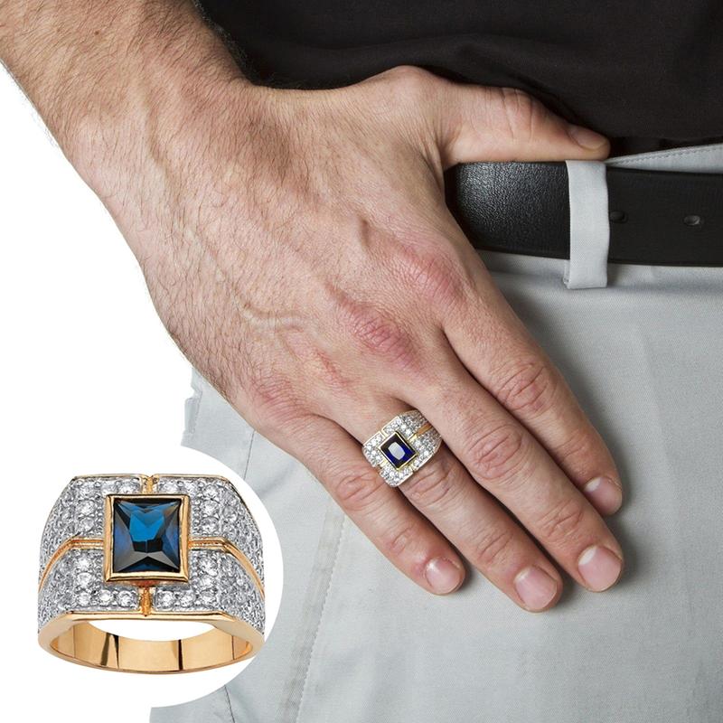 [beh] Fashion Men Square Faux Sapphire Rhinestone Inlaid Rin - TikTok ...