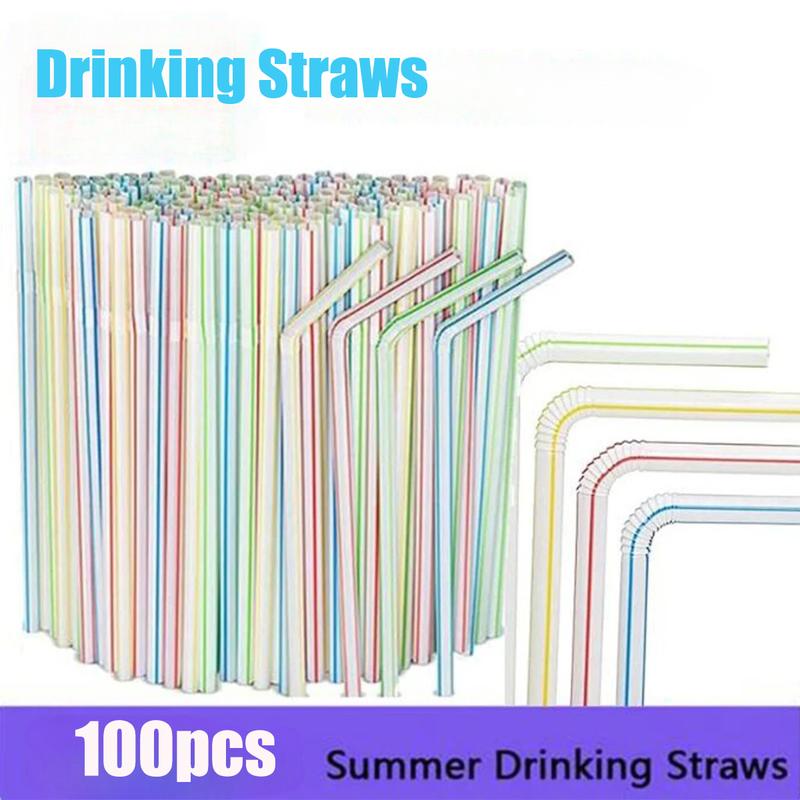 100-1000PC Fluorescent Plastic Bendable Drinking Straws Disposable ...