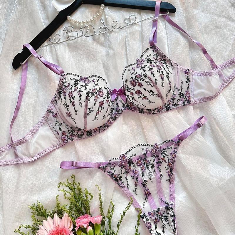 Luxury Lace Embroidered Sheer Mesh Lingerie Set - Exquisite Floral ...