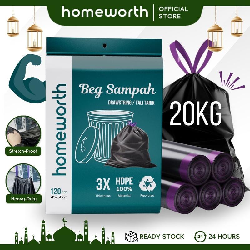 Beg Sampah Tali Serut, Homeworth, Tebal 3X, Tugas Berat, Kalis Bocor ...