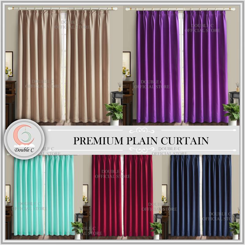 DOUBLE C Langsir Plain Cangkuk/ Rod/ Dawai Semi Blackout Curtain ...