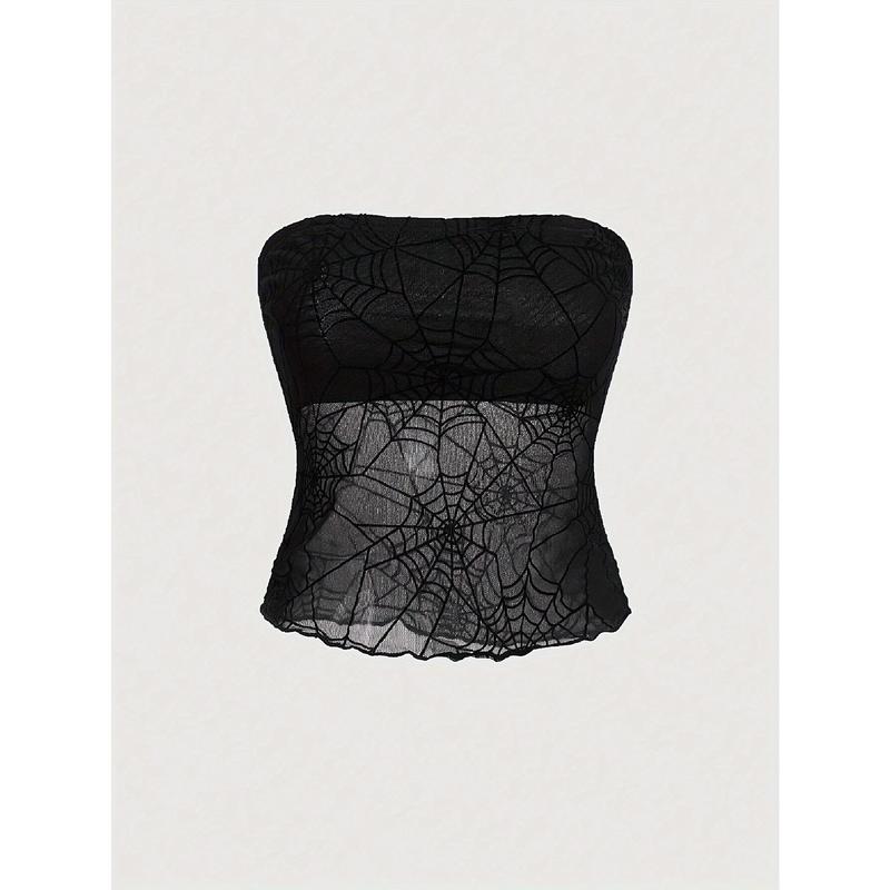 Double Layer Tube Top Women's Spider Web Design Strapless Top - TikTok Shop
