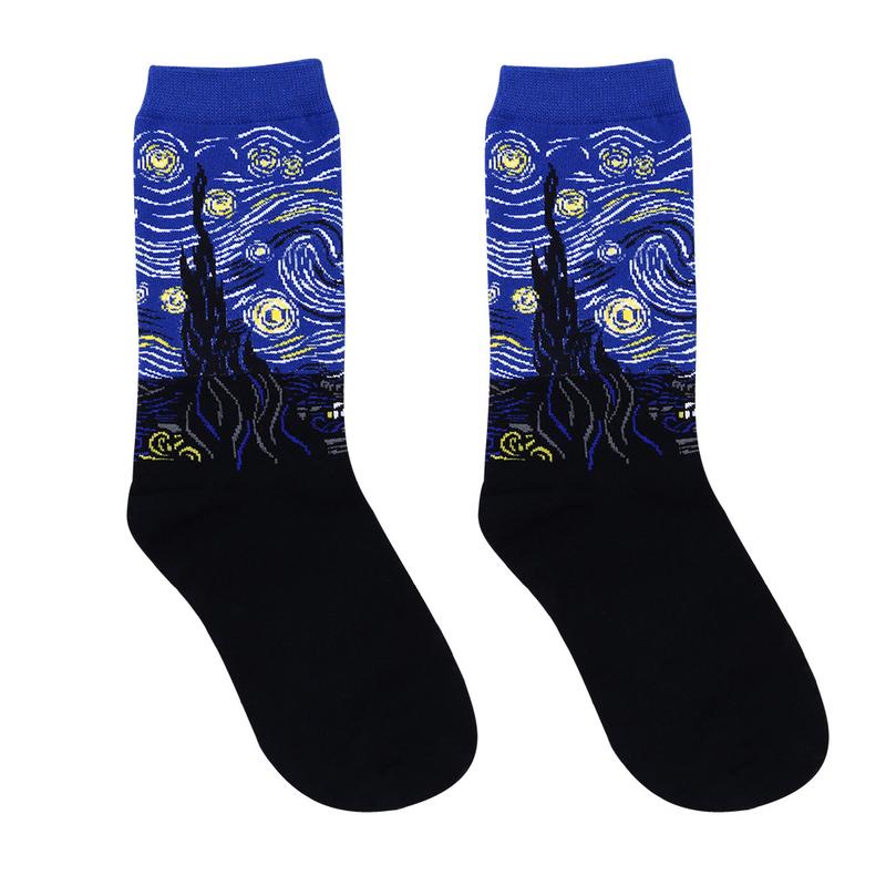Van Gogh Starry Sky Jacquard Mid-Calf Cotton Socks Warm Cotton Socks ...