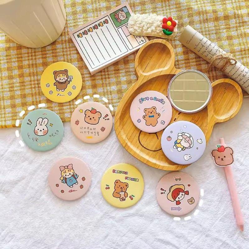 Mini small mirror round portable cute girly makeup mirror student ...