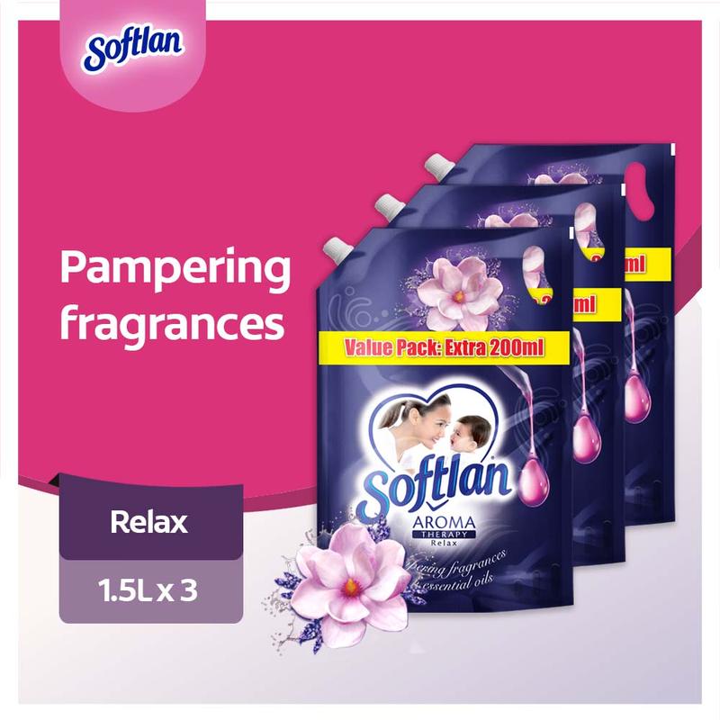 Softlan Aroma Therapy Relax (Purple) Fabric Softener 1.5L Refill ...