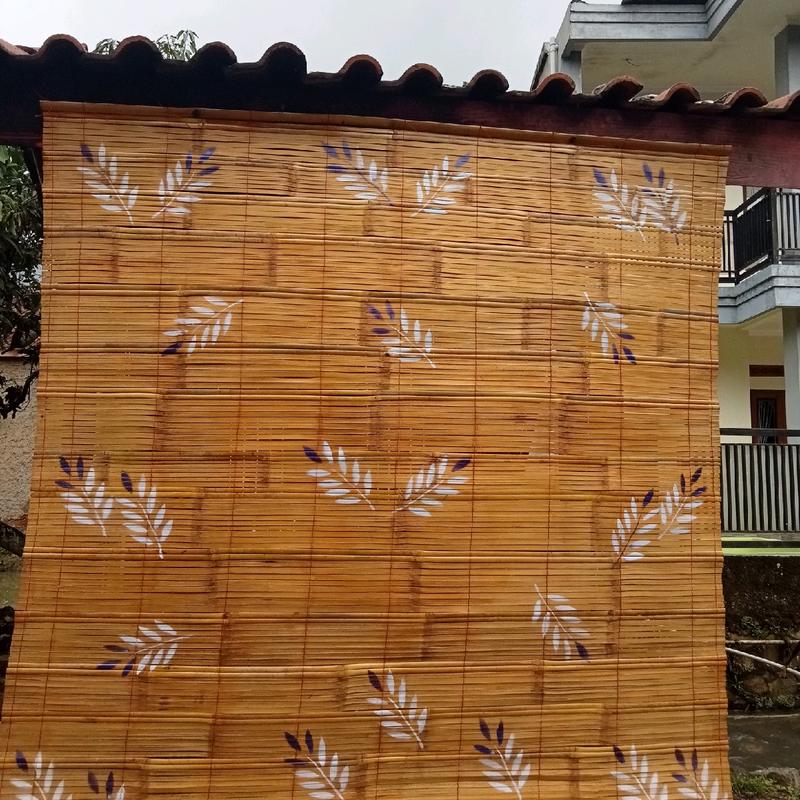 Tirai bambu gulung motip bunga putih pucuk ungu free paku sama - Shop ...