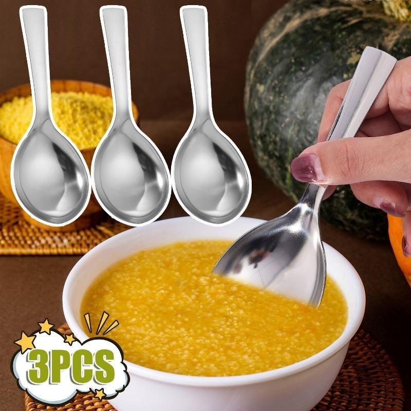 1/3PCS Portable Stainless Steel Tablespoons Soup Short Handle Ramen ...