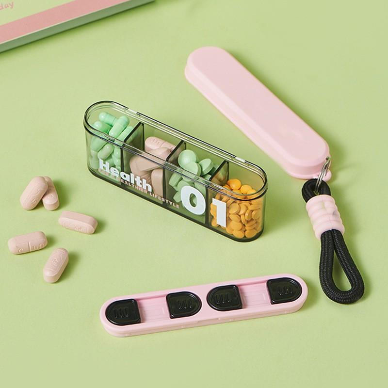 Four-Grid Long Pill Box Medicine Divided Storage Box Portabl - TikTok ...