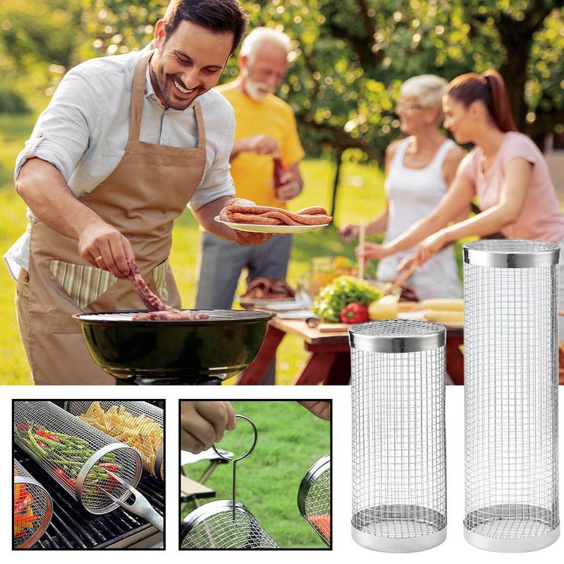 Rolling Grill Cage With Hook Stainless Steel BBQ Grill Set Portable ...