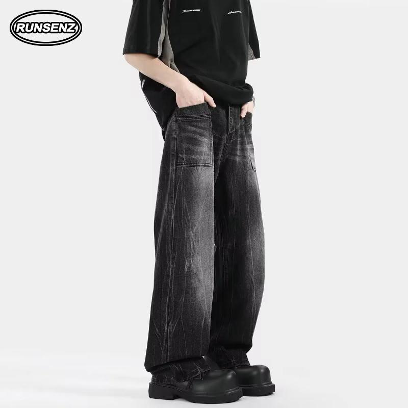 M-5XL Japanese Gradient Jeans Men Black Casual Loose Wide Le - TikTok ...